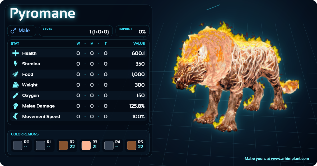 Pyromane Color Build + Stats - Ark Implant